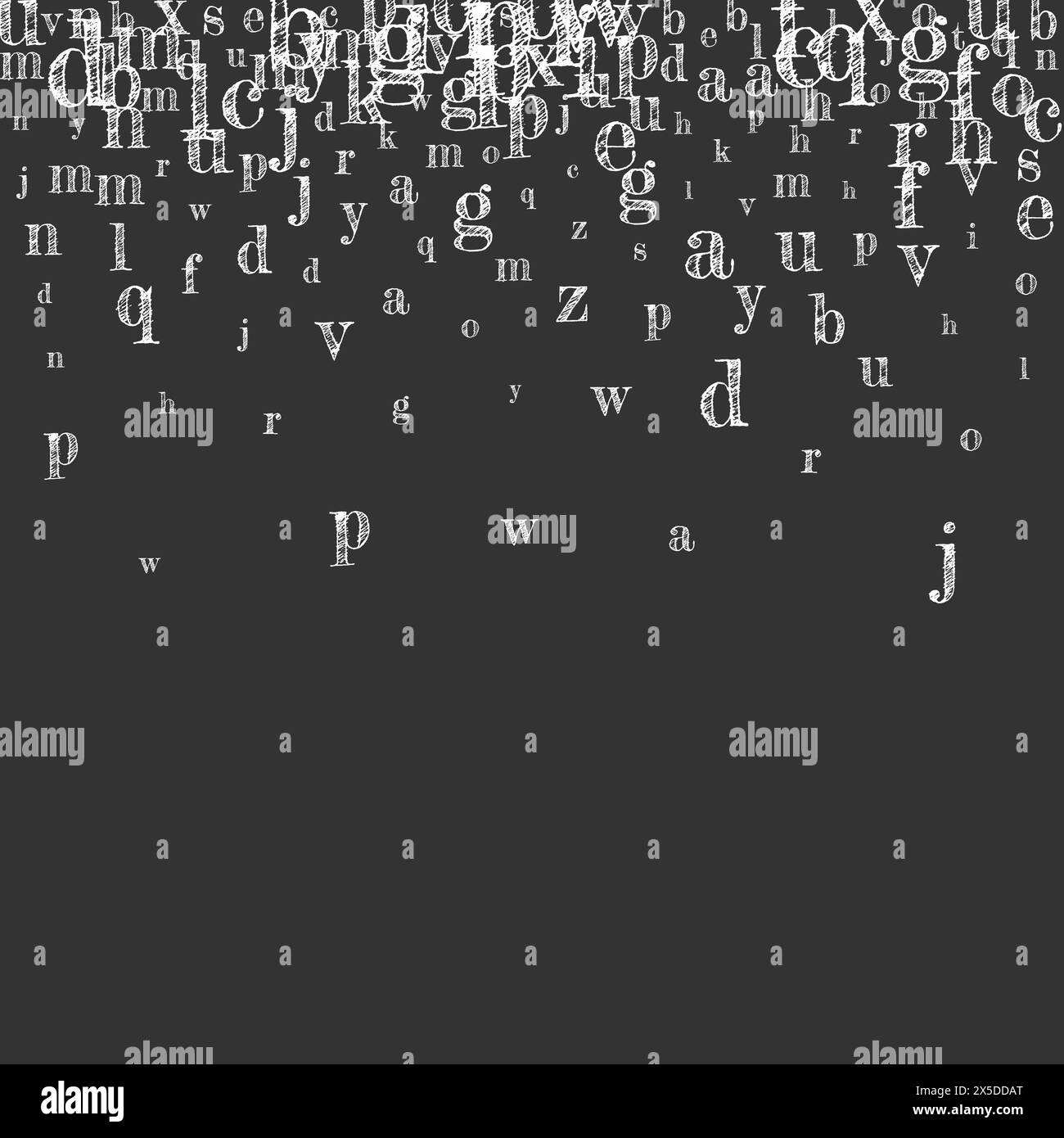 Flying latin letters. White chalk scattered charachters of English ...