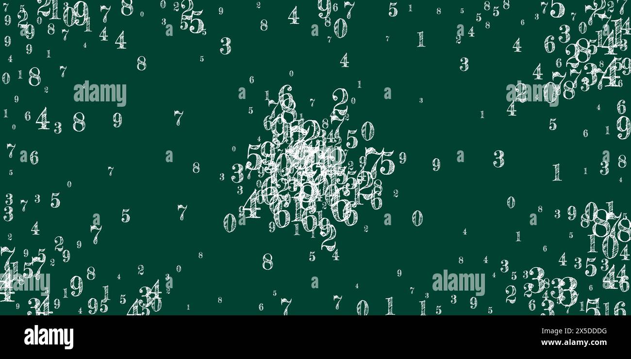 Concept of school background. White chalk numbers and digits falling ...