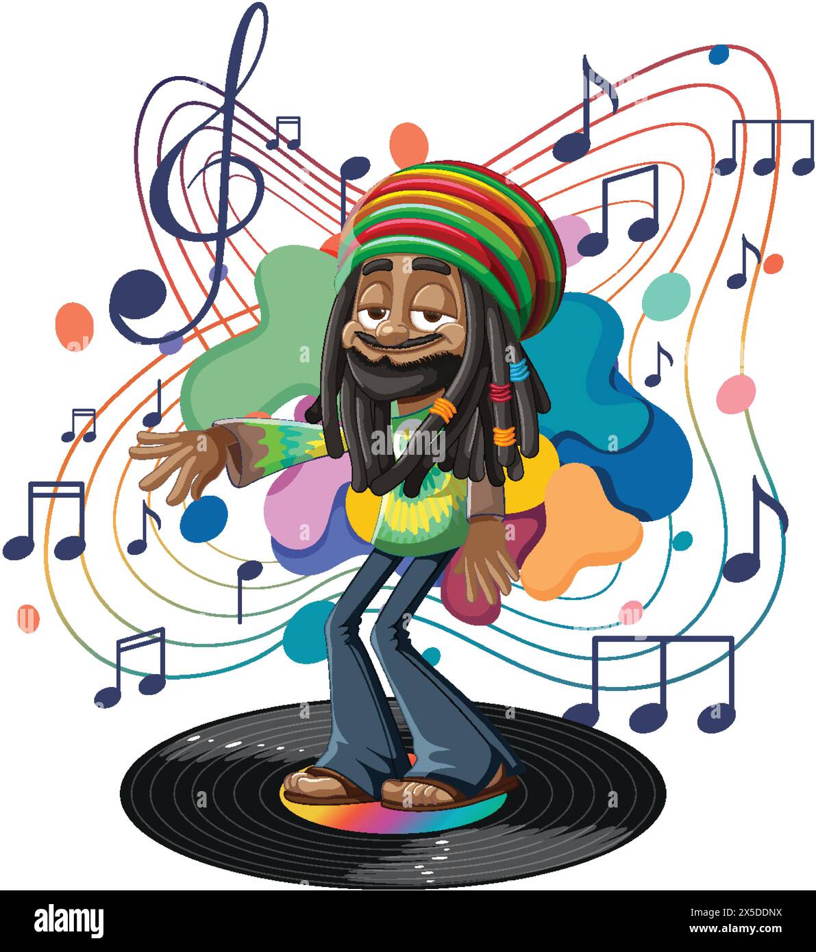 Colorful illustration of a reggae artist with music notes Stock Vector ...
