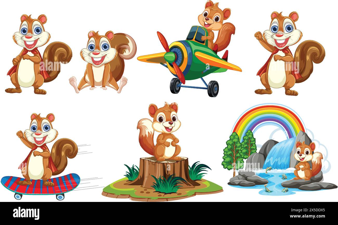 Cartoon squirrels engaging in playful, diverse activities Stock Vector Image & Art - Alamy