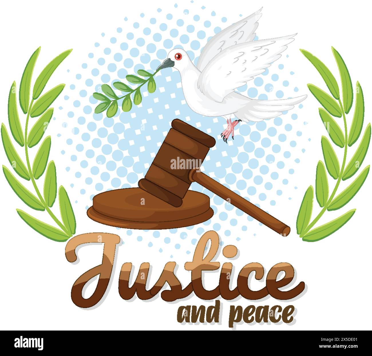 Dove, gavel, and laurel wreath symbolizing peace and justice Stock ...