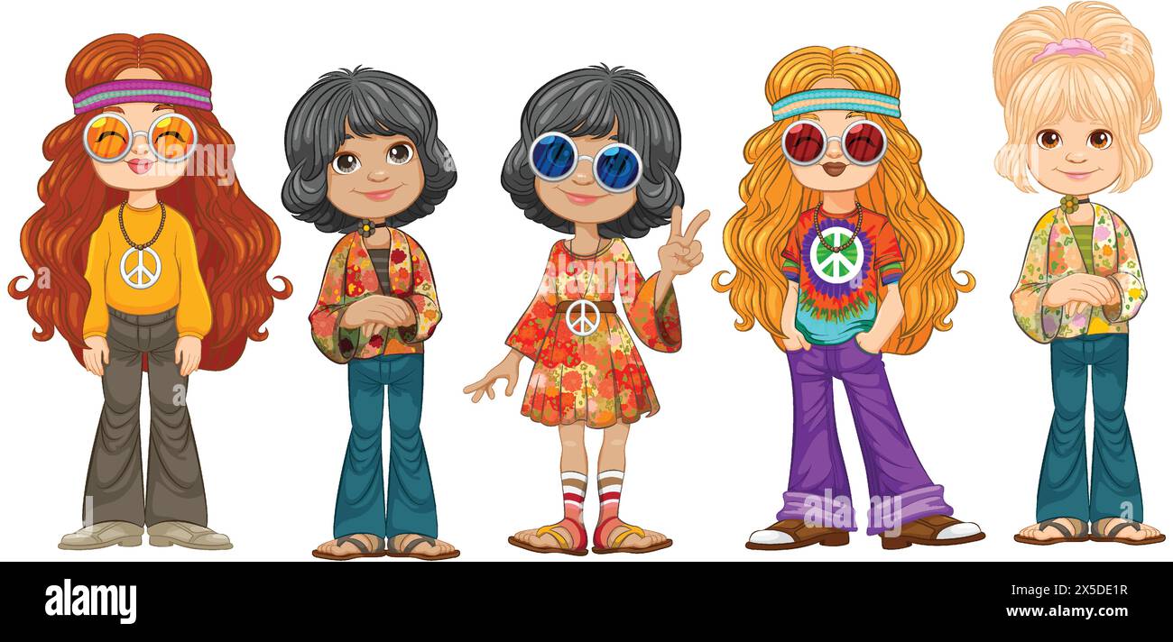 Five kids dressed in vibrant 70s outfits Stock Vector Image & Art - Alamy