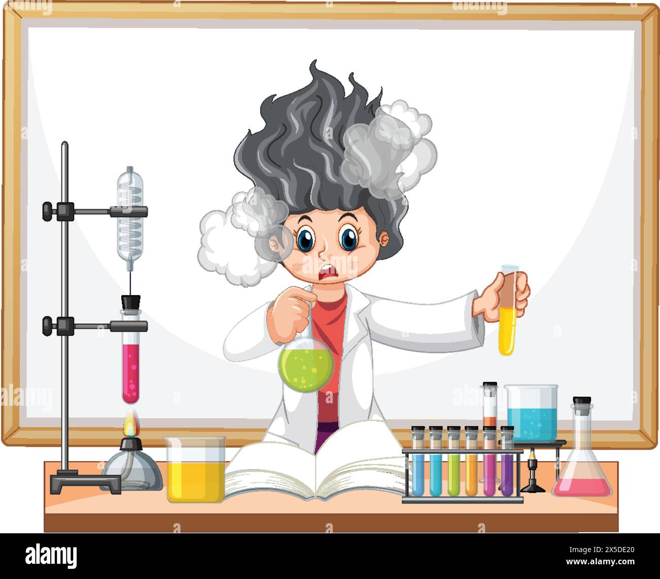 Cartoon child scientist experimenting in a lab setup Stock Vector Image ...
