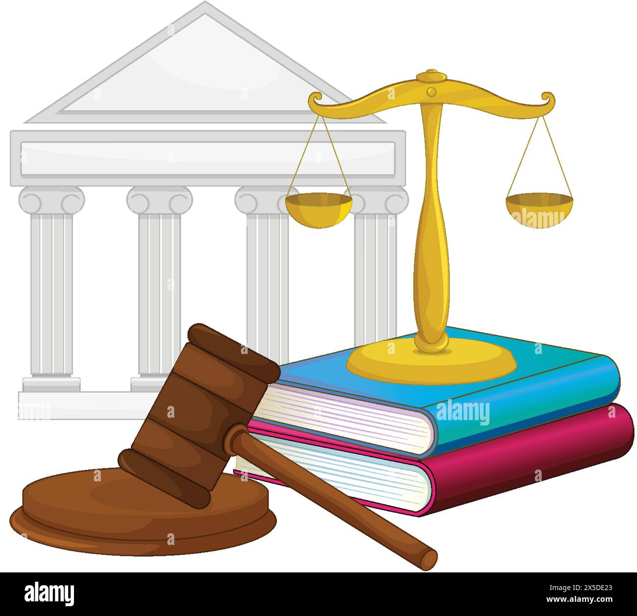 Illustration of justice scales, gavel, and books Stock Vector Image ...