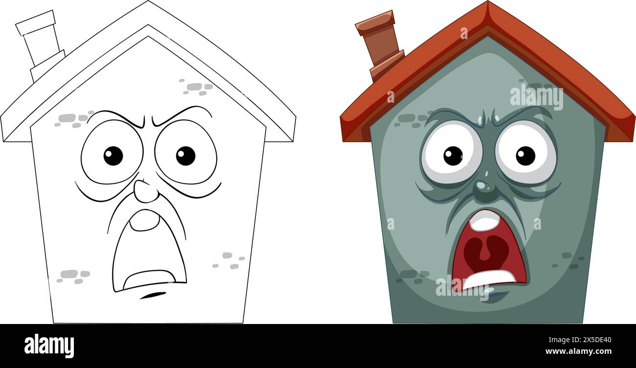 Two cartoon houses with human-like expressions Stock Vector Image & Art ...