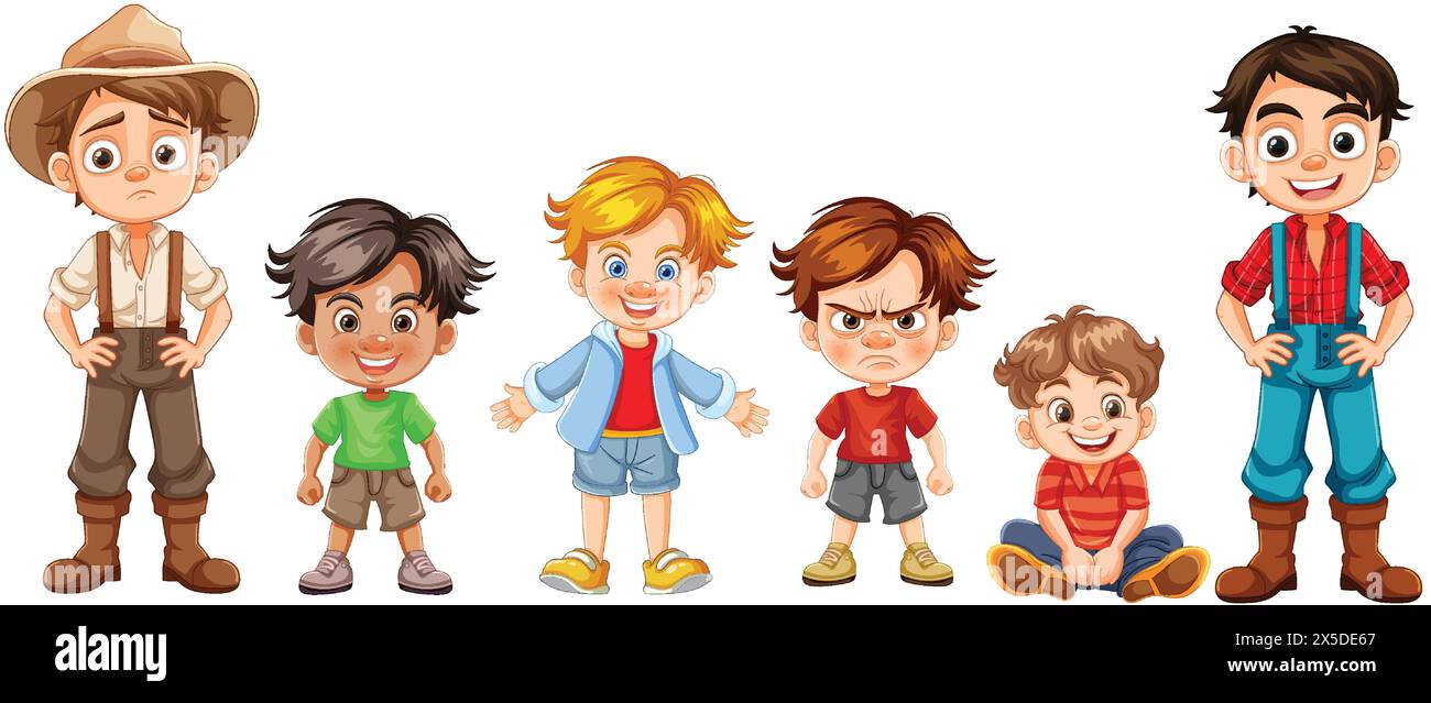 Group happy boys cartoon kids Cut Out Stock Images & Pictures - Alamy