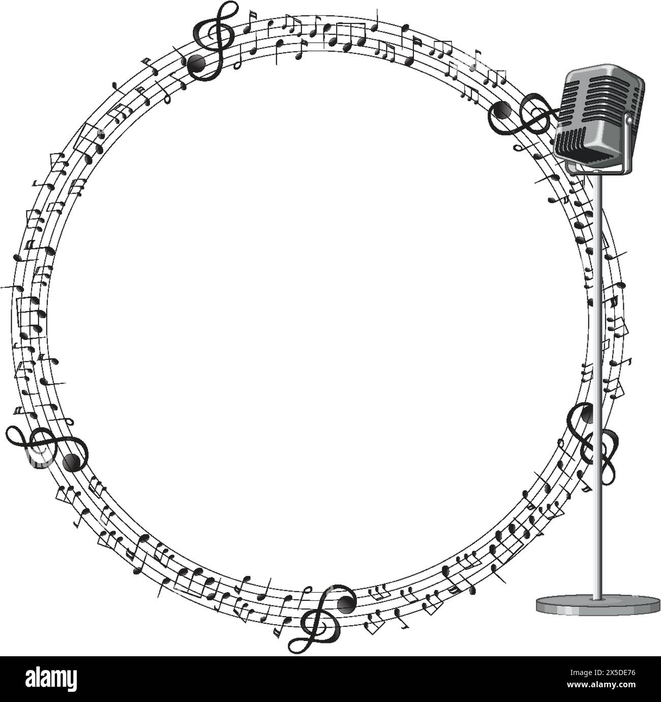 Circular frame of musical notes with a microphone Stock Vector Image ...