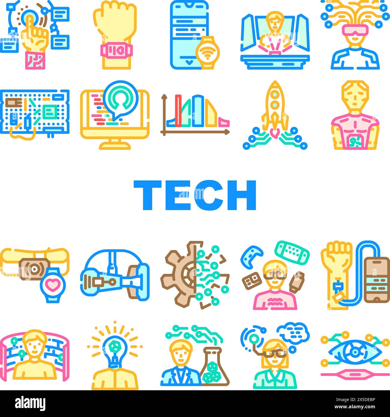 tech enthusiast reality virtual icons set vector Stock Vector Image ...