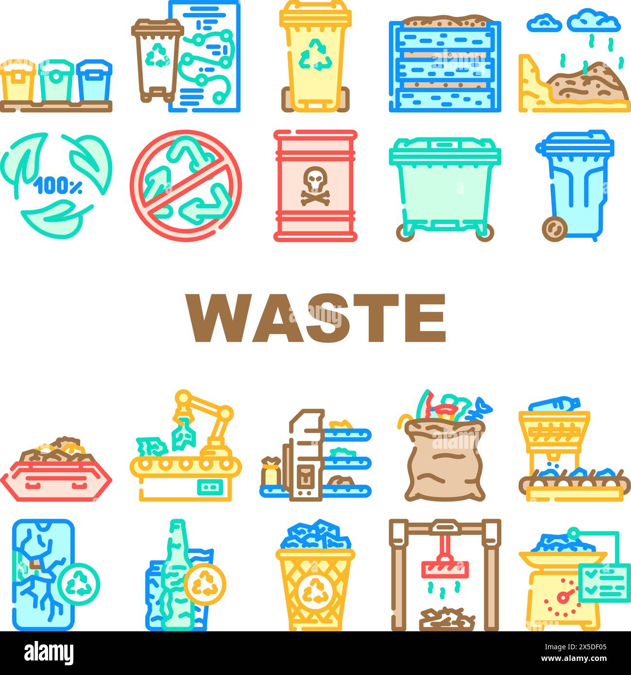 waste sorting garbage plastic icons set vector Stock Vector Image & Art ...