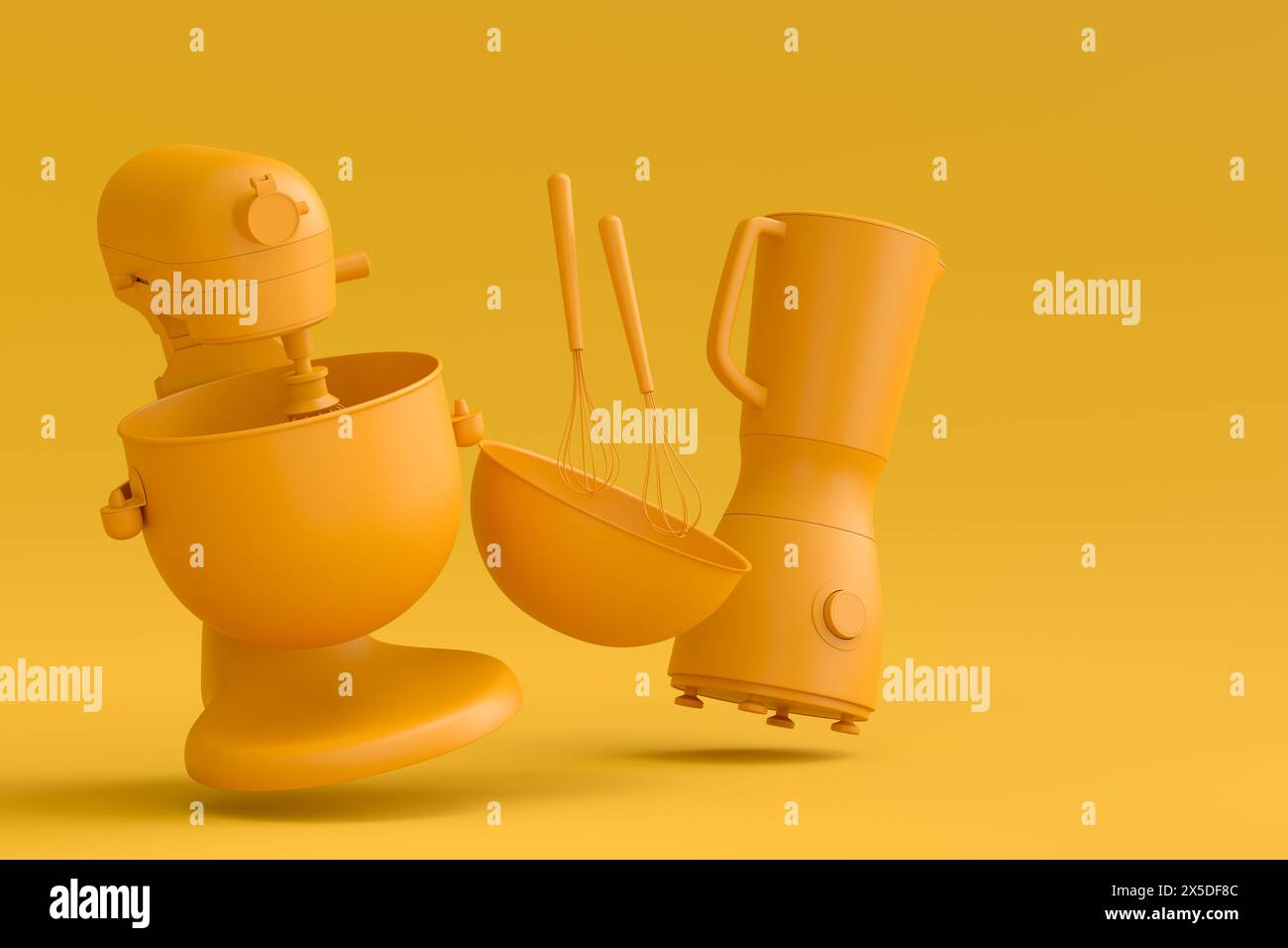 Electric kitchen appliances and utensils for making culinary on yellow ...