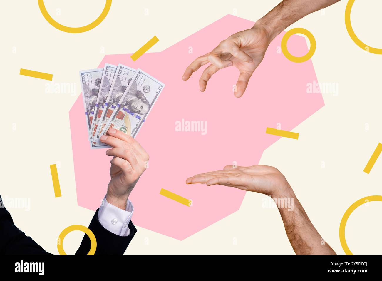 Composite photo collage of hand hold money dollars charity help poor ...