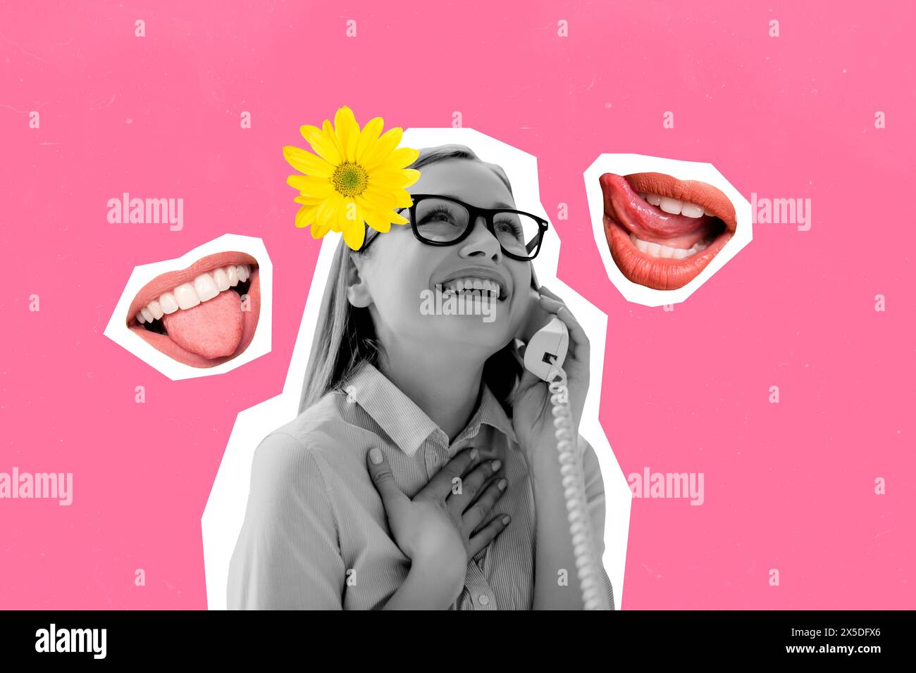 Composite collage picture image of phone call talk mouth tongue out ...