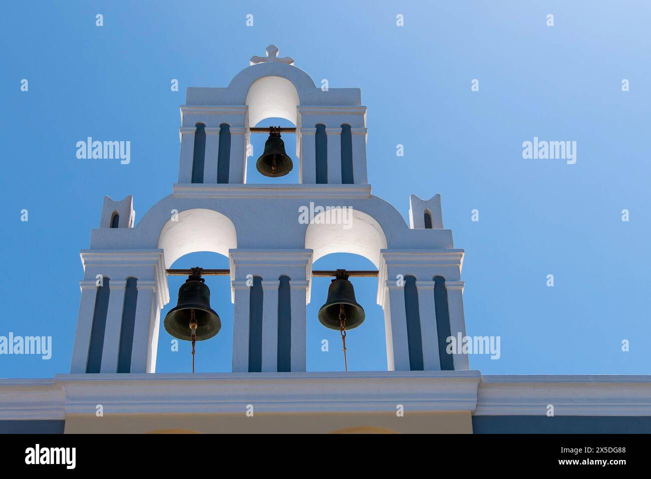 Santorini, Greece, May 3, 2024. The three bells of the Church of the ...