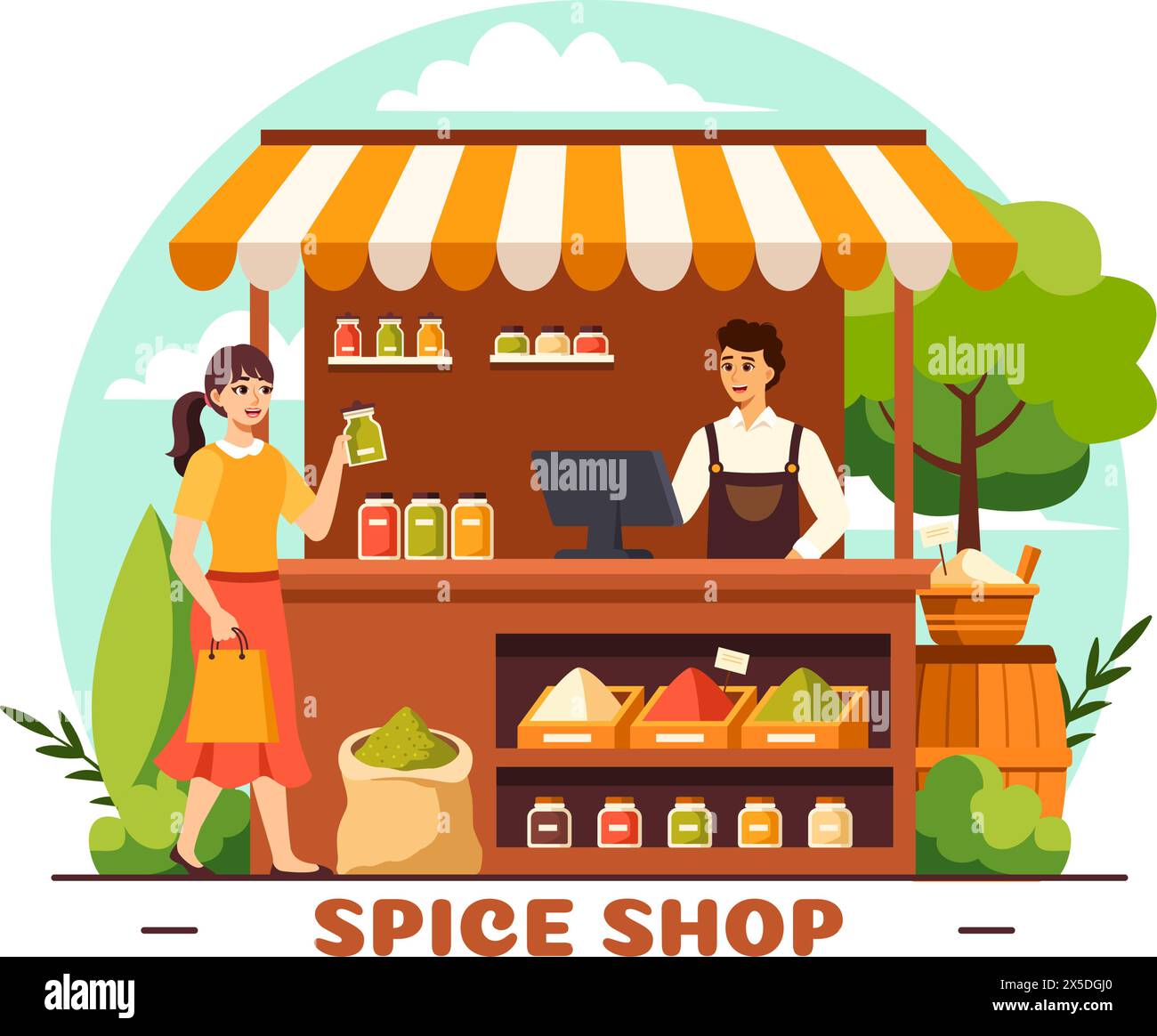 Spice Shop Vector Illustration With Different Hot Sauces, Condiment ...