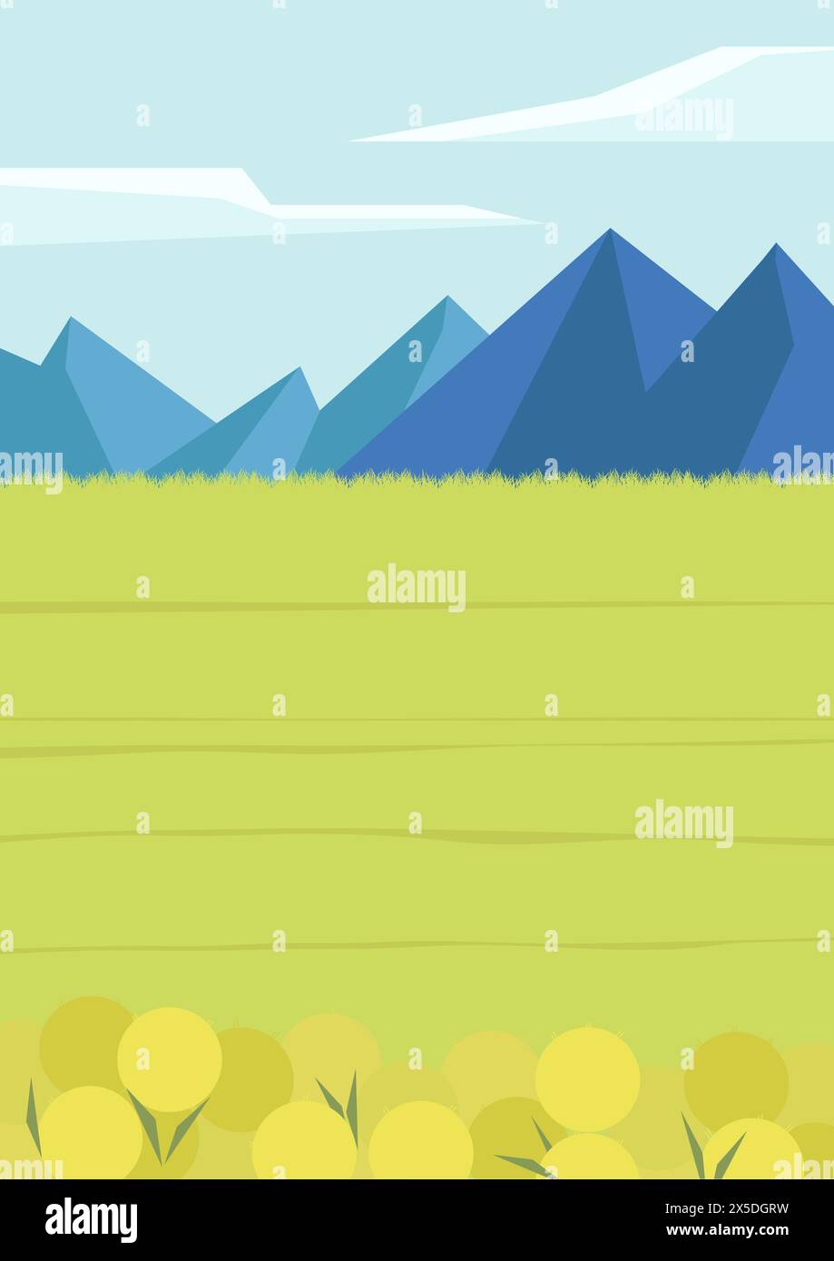 Rural landscape scene with spring meadow. Mountains with clouds. Alpine ...