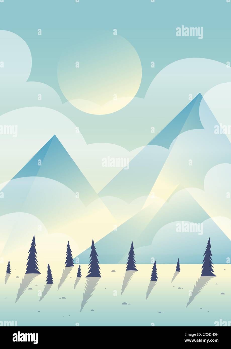 Aesthetic blue mountains among clouds landscape. Evening panorama with ...