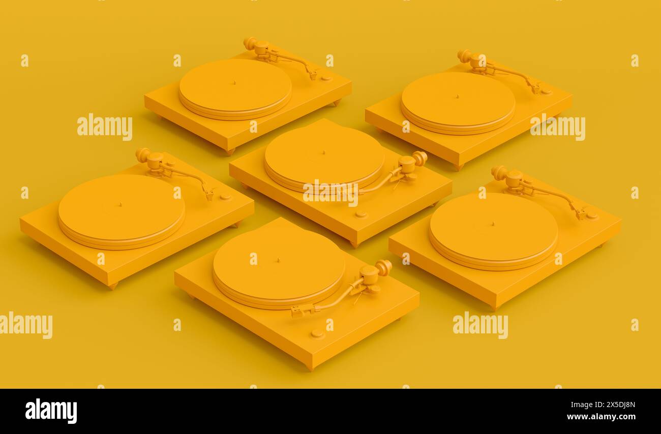 Set of vinyl record player or DJ turntable with retro vinyl disk on ...