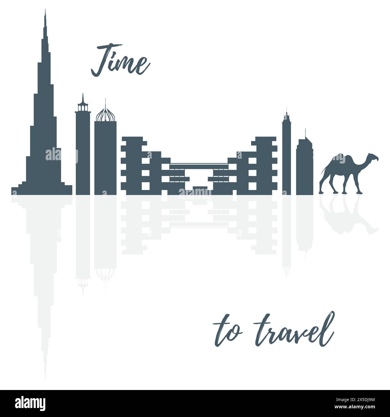 United Arab Emirates skyscrapers silhouette. Dubai buildings, hotels ...