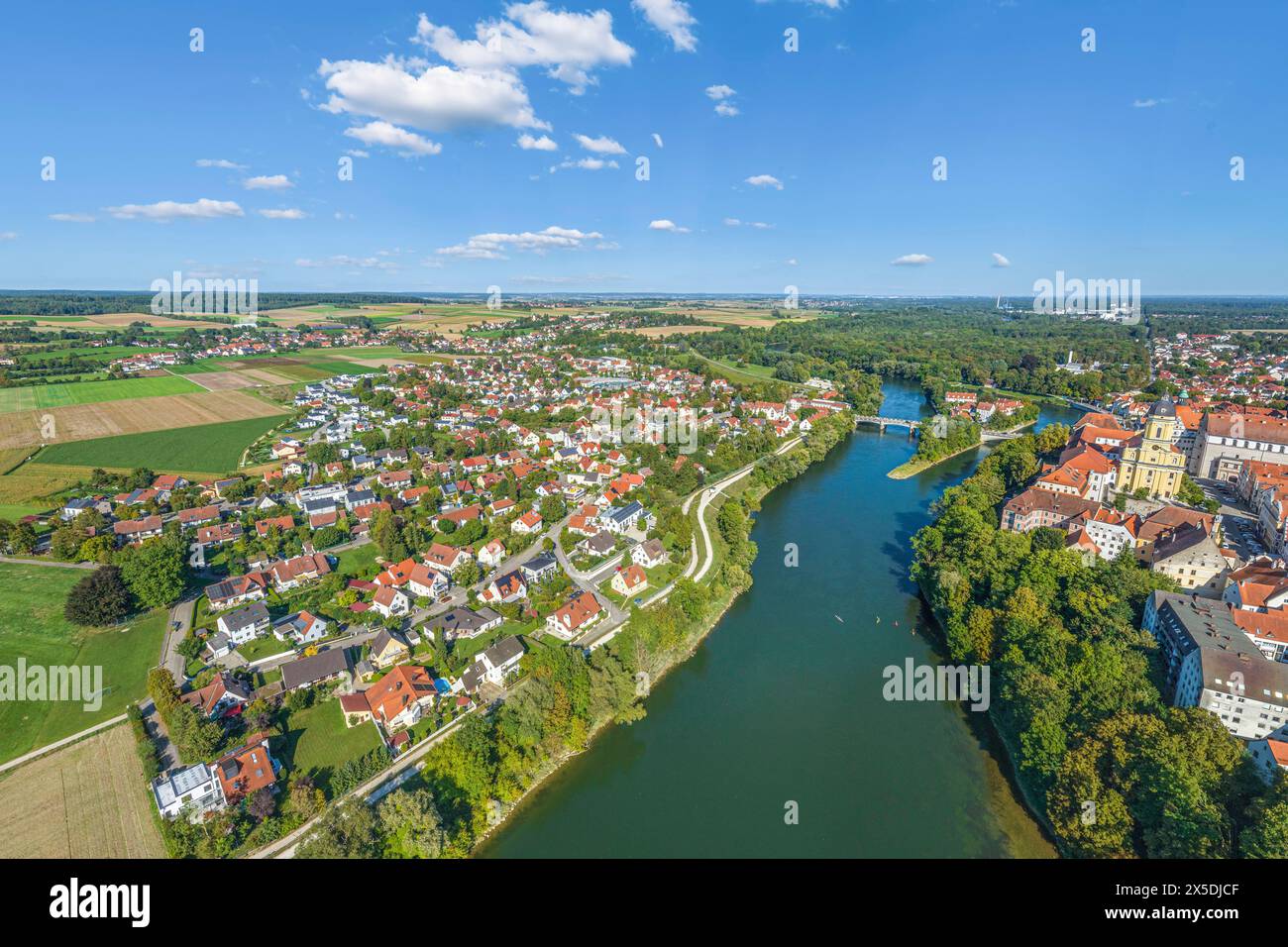 The beautiful town of Neuburg on Danube in Upper Bavaria from above ...