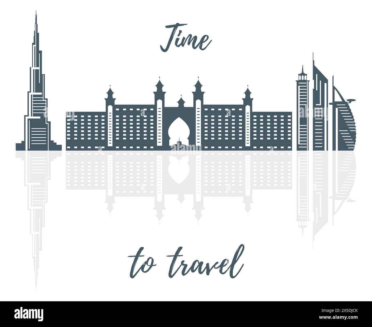 United Arab Emirates skyscrapers silhouette. Dubai buildings, hotels ...