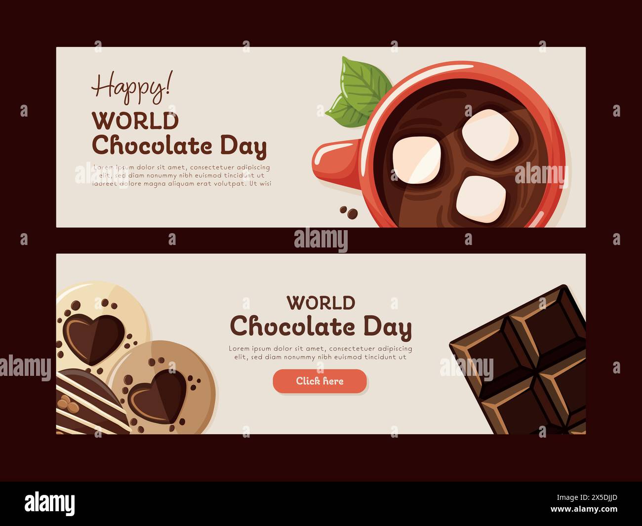 World chocolate day. Set of two banner templates. Sweet dessert ...