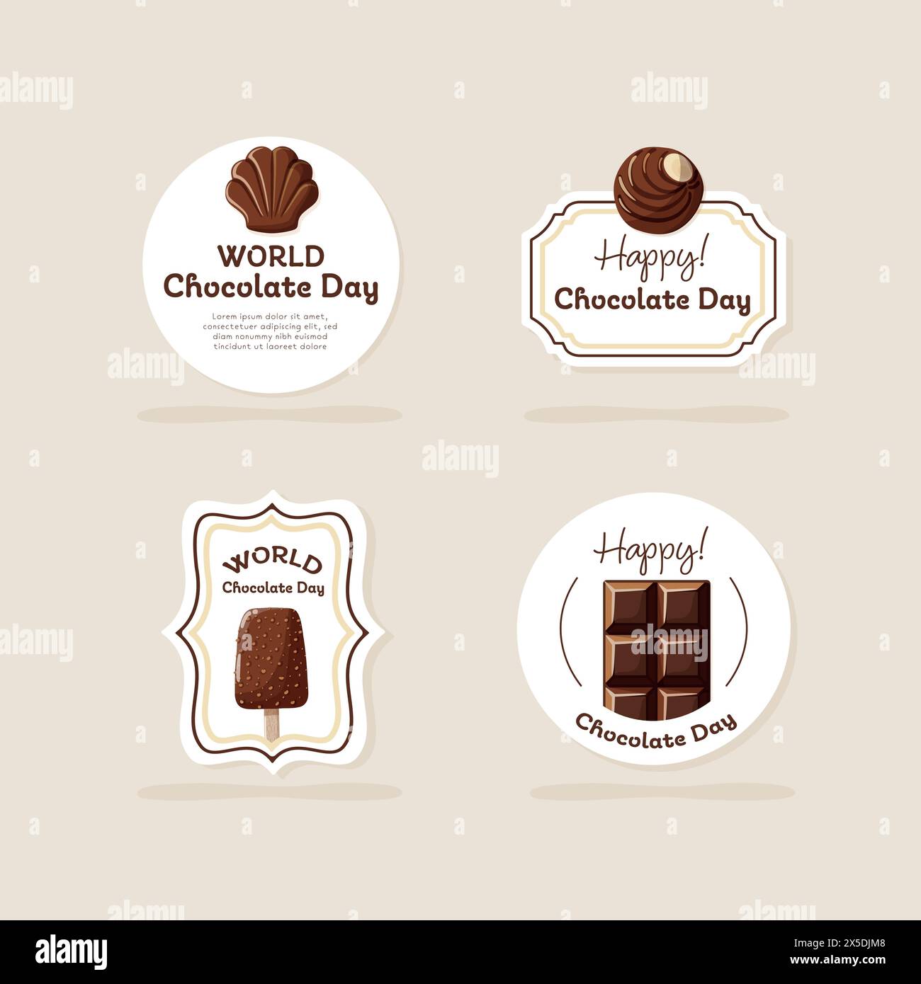 World chocolate day. Set of label templates. Sweet dessert. Isolated ...