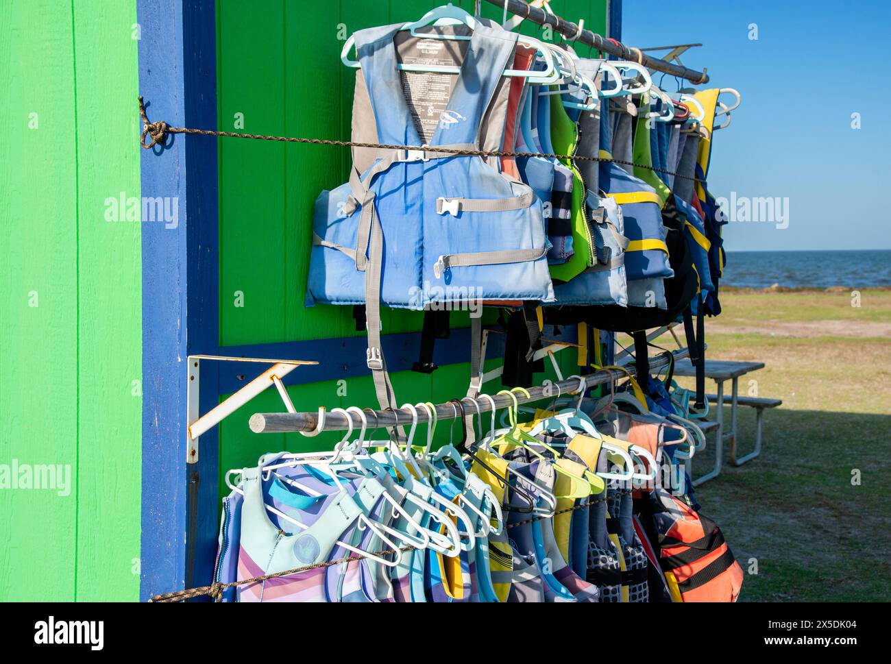 Life jackets hang on rack ready to be used in Cape Hatteras, Outer ...