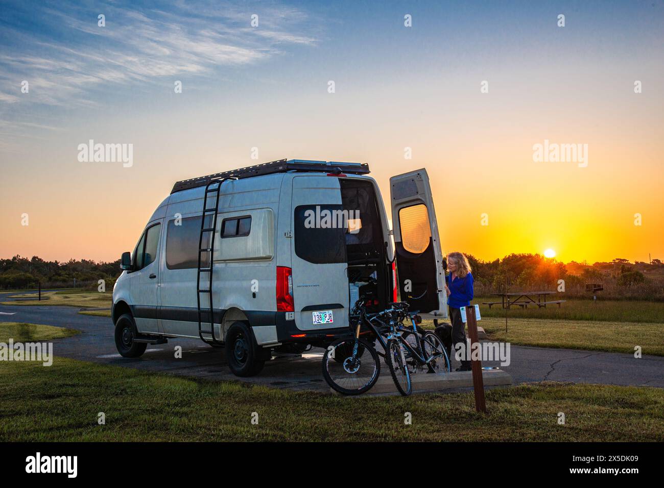Mercedas Benz camper van with back door open camping at Cape Point ...