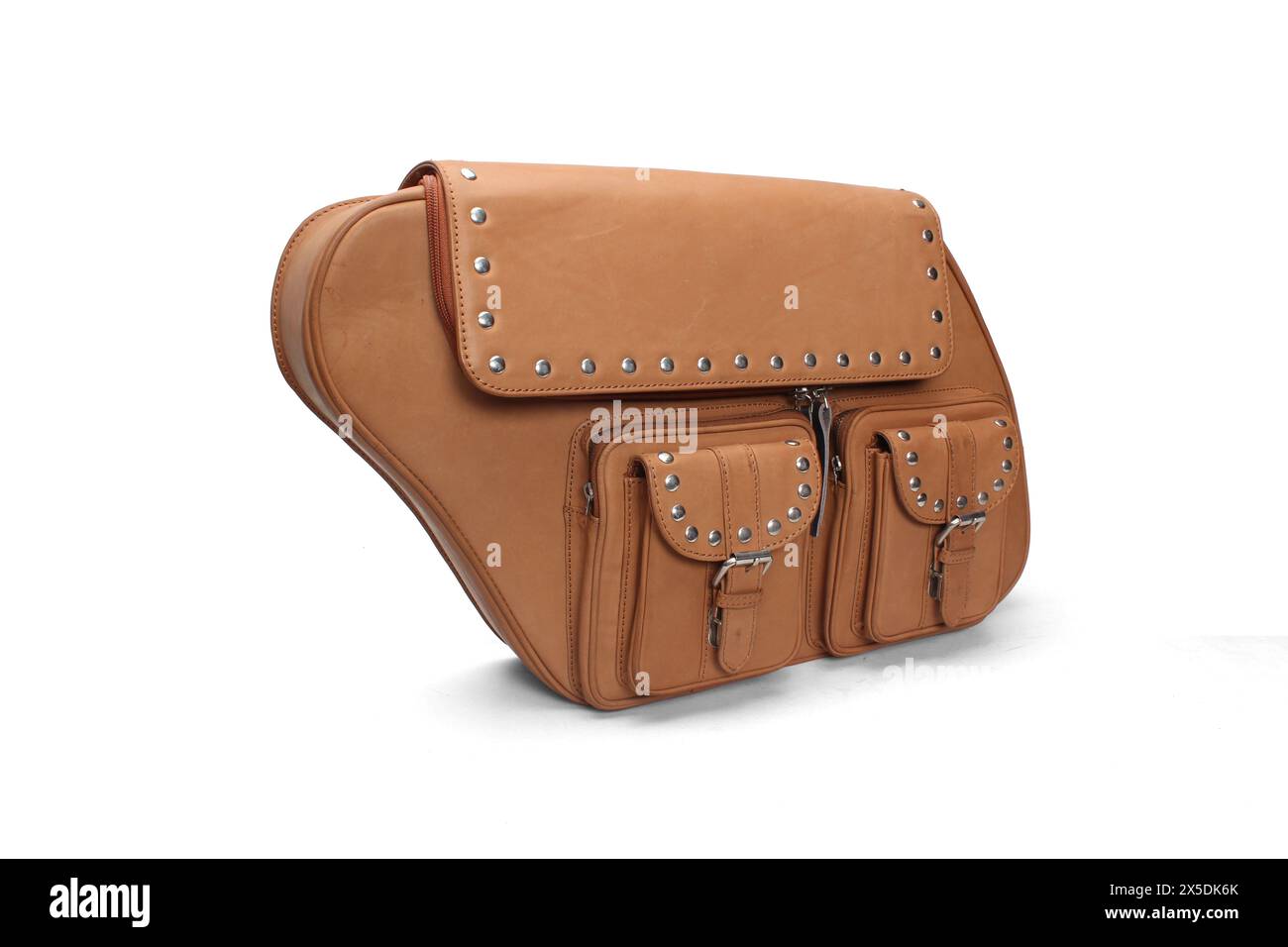 tan leather motorcycle saddle bag isolated on white background Stock ...