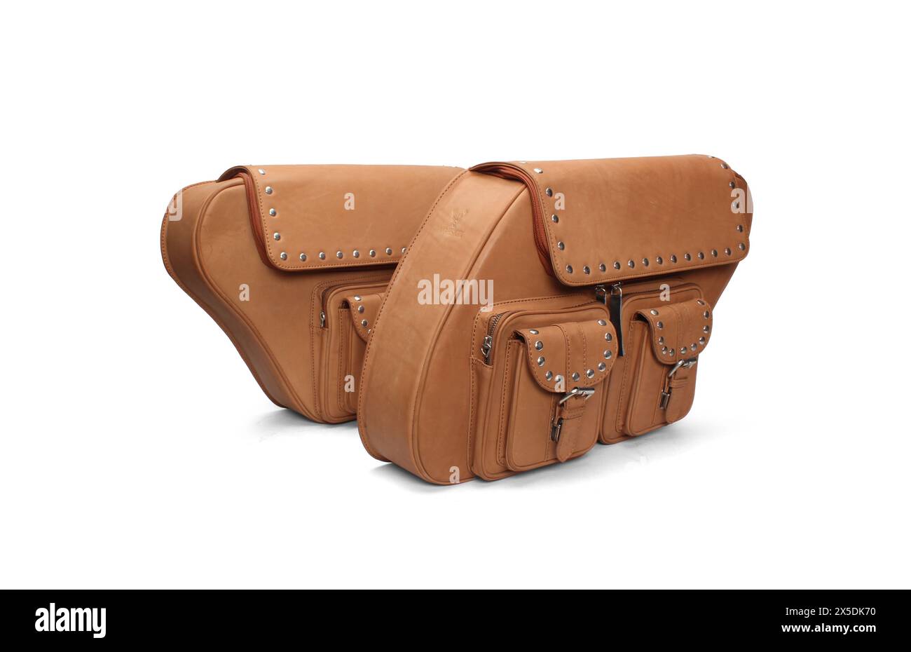 tan leather motorcycle saddle bag isolated on white background Stock ...