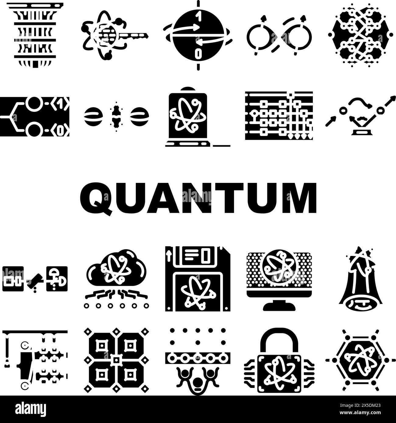 quantum technology data network icons set vector Stock Vector Image ...