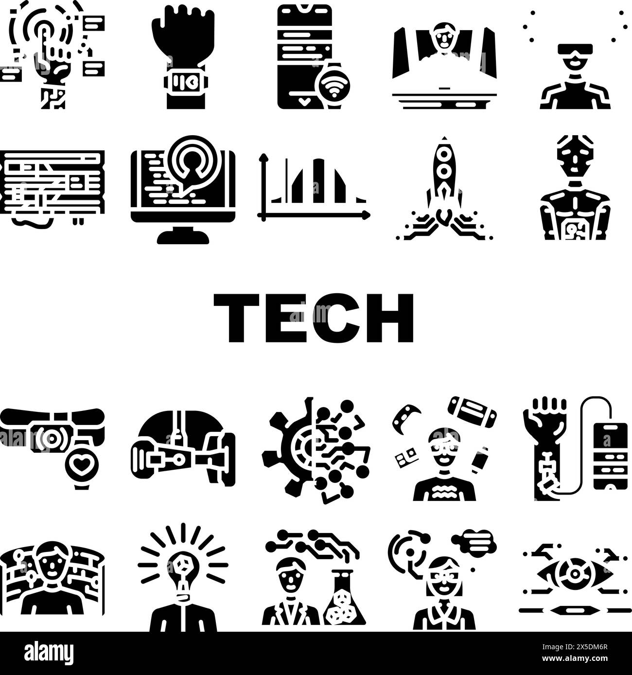 Tech enthusiast reality virtual icons set vector digital augmented hi ...