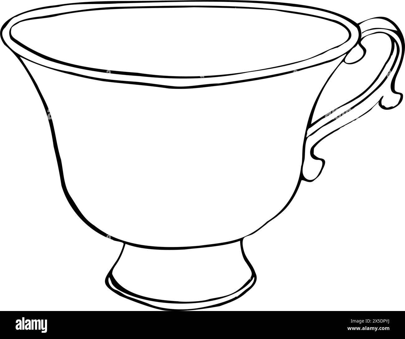 Line tea cup in Victorian style, vector illustration. Hand drawn ...