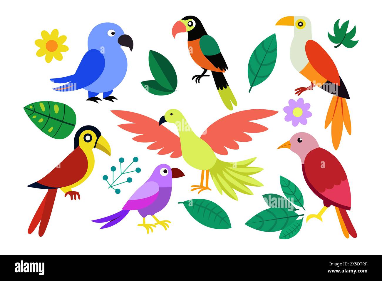 Exotic jungle birds set on white background Stock Vector Image & Art ...