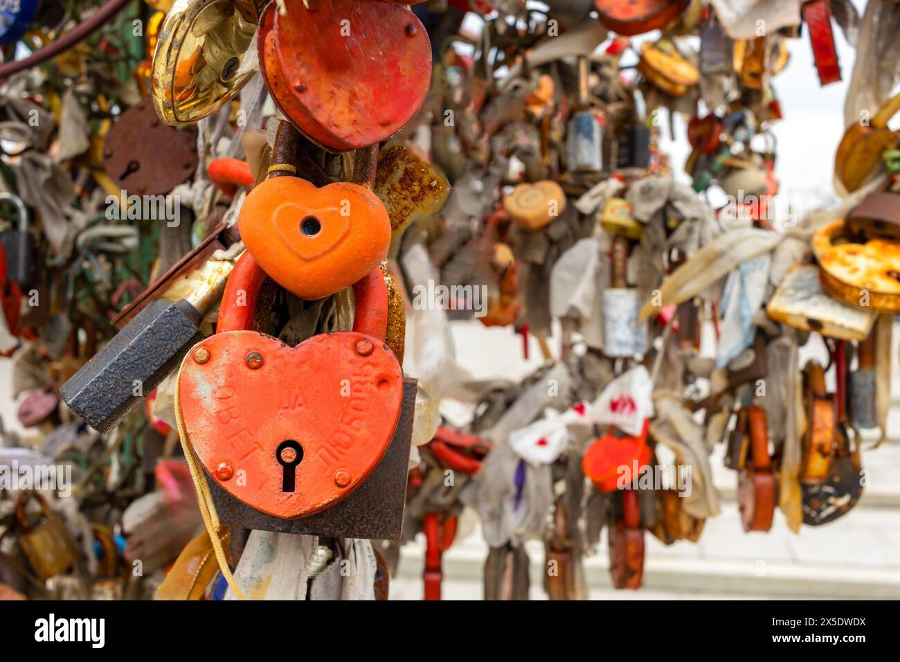 Lots of red heart-shaped locks to cement couple's relationship. Custom ...