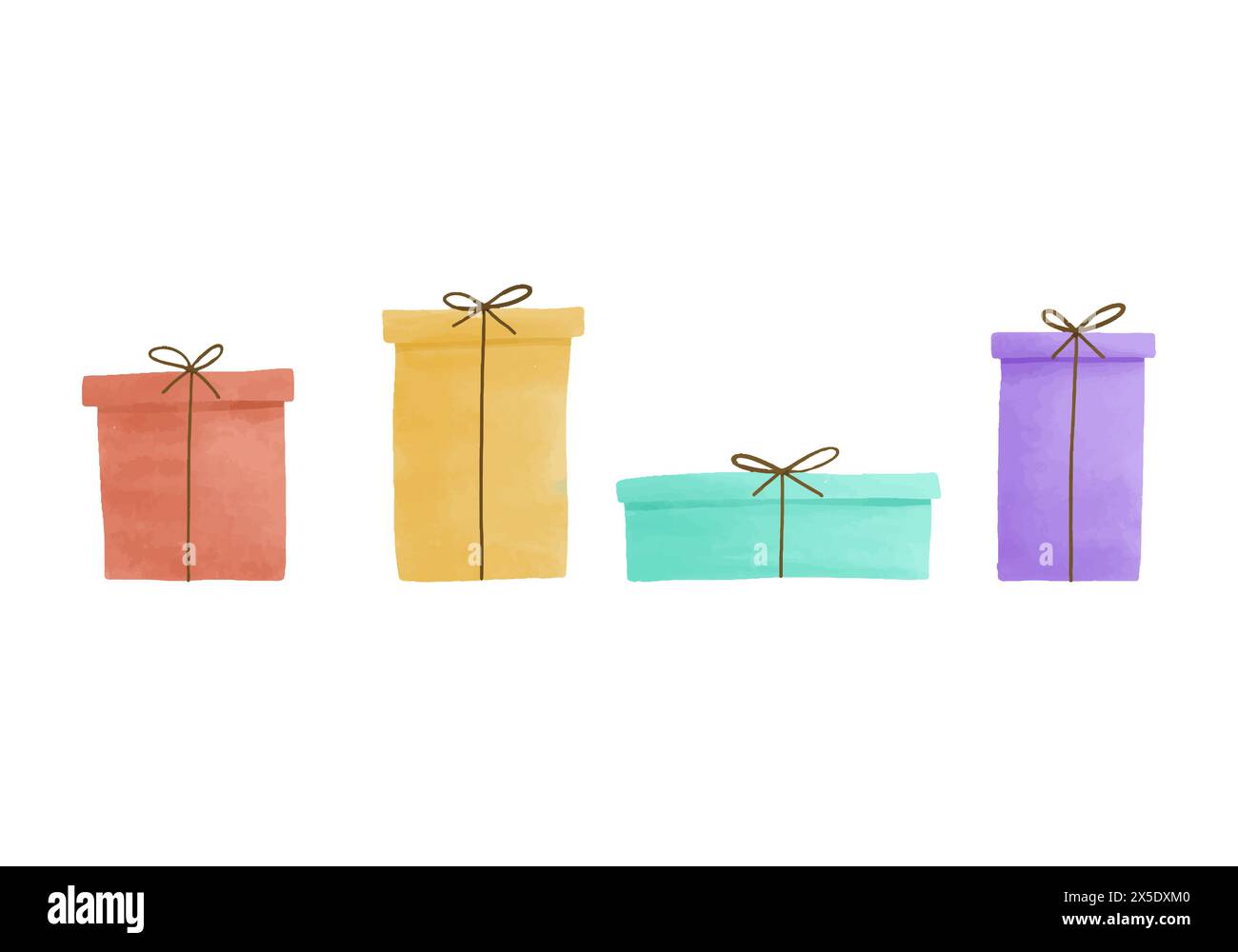Set of watercolour vector illustration of gift boxes in childish style ...
