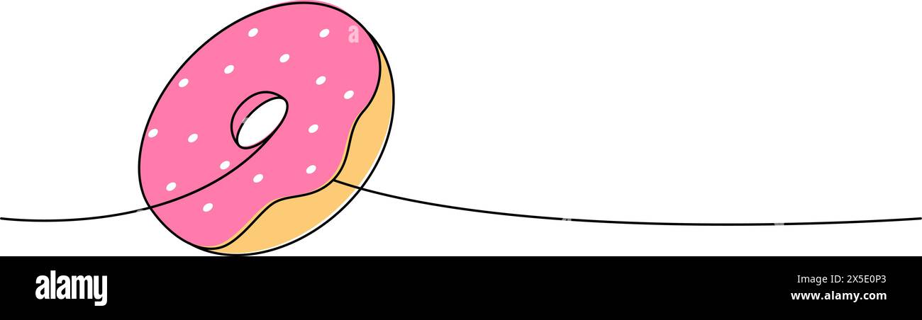 Take away donut one line colored continuous drawing. Bakery sweet ...