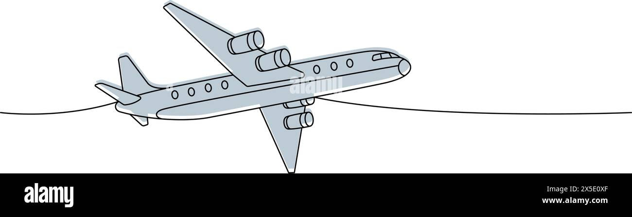 Passenger aircraft, air transport one line colored continuous drawing ...