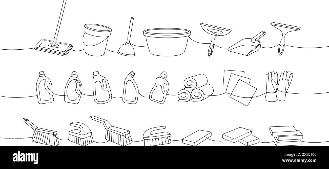 Housekeeping set one line. Floor mop, bucket, plunger, scoop, sponges ...