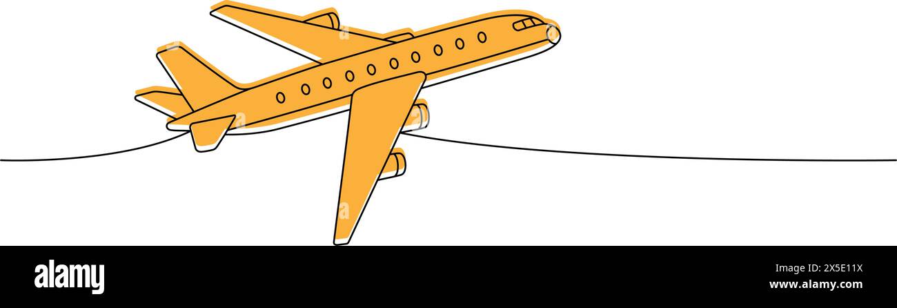 Plane, air transport one line colored continuous drawing. Different air ...