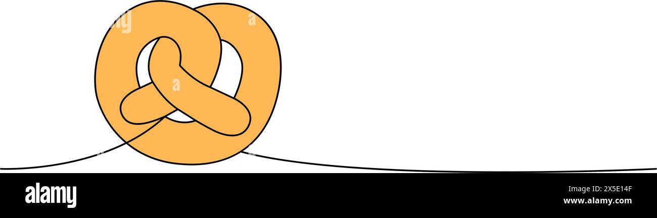 Bagel, bread one line colored continuous drawing. Beer pub products continuous one line ...