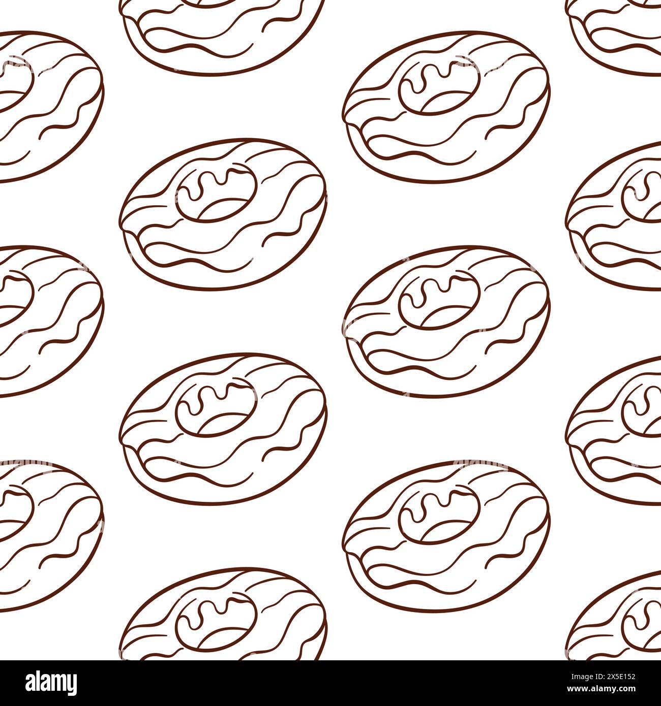 Donut seamless pattern with vanilla icing in line art style. Doughnut ...
