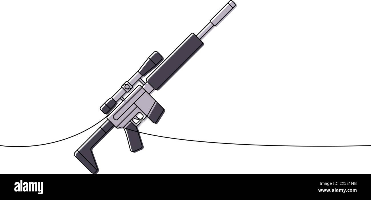 Sniper rifle, tactical assault rifle one line colored continuous ...