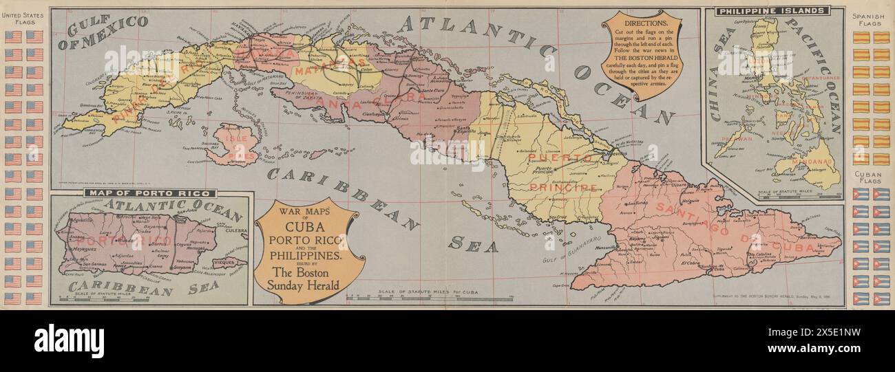 Vintage American Map: War Maps of Cuba, Puerto Rico and the Philippines ...