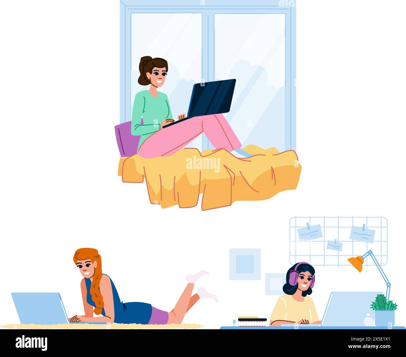 laptop remote work woman vector Stock Vector Image & Art - Alamy