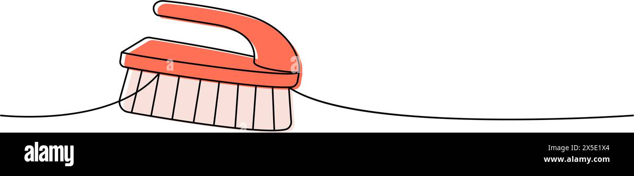 Cleaning brush, handle brush one line colored continuous drawing ...