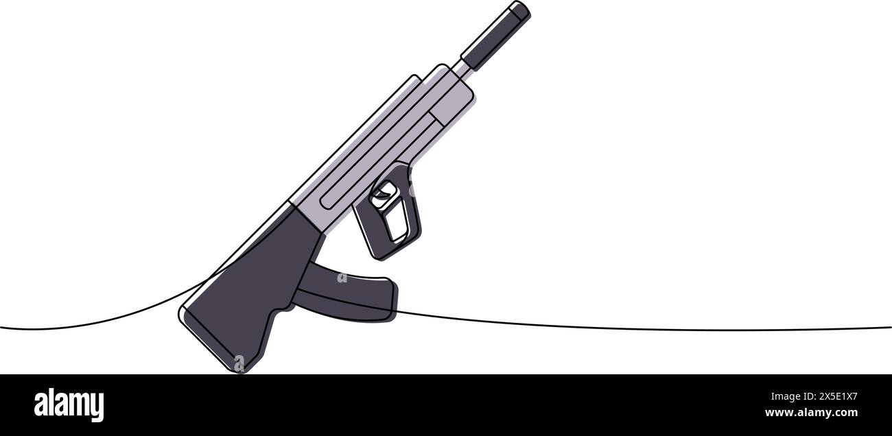 Modern assault rifle one line colored continuous drawing. Various ...