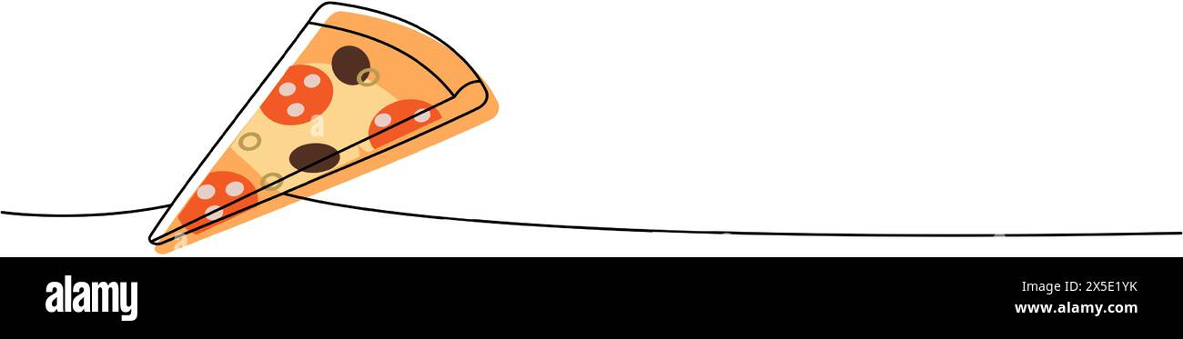 Italian pizza slice one line colored continuous drawing. Traditional ...