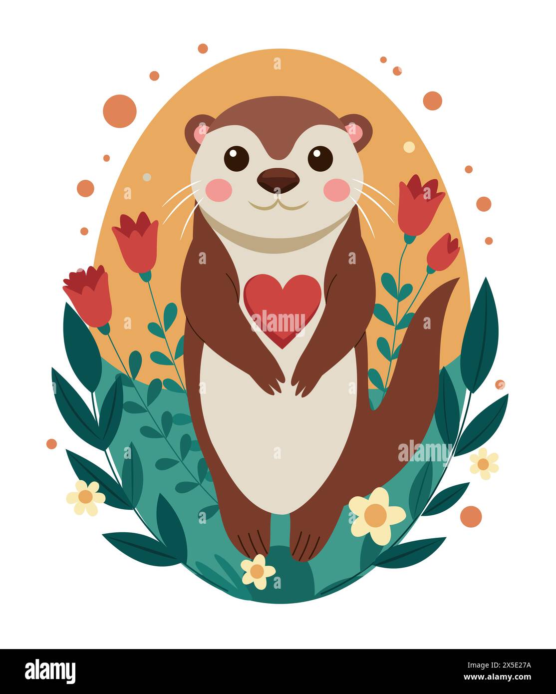 Cute Lovely Otter Character Design Illustration Stock Vector Image ...