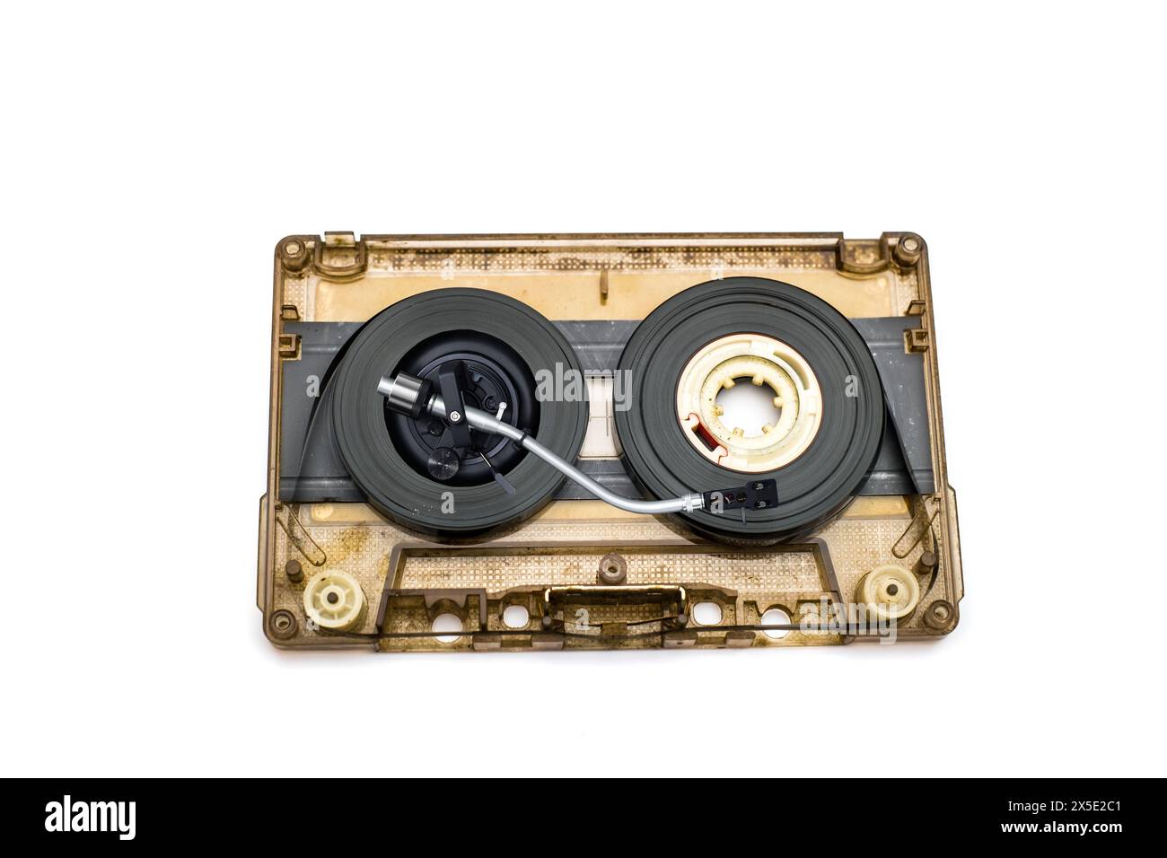 Turntable arm on old audio cassette tape open Stock Photo - Alamy